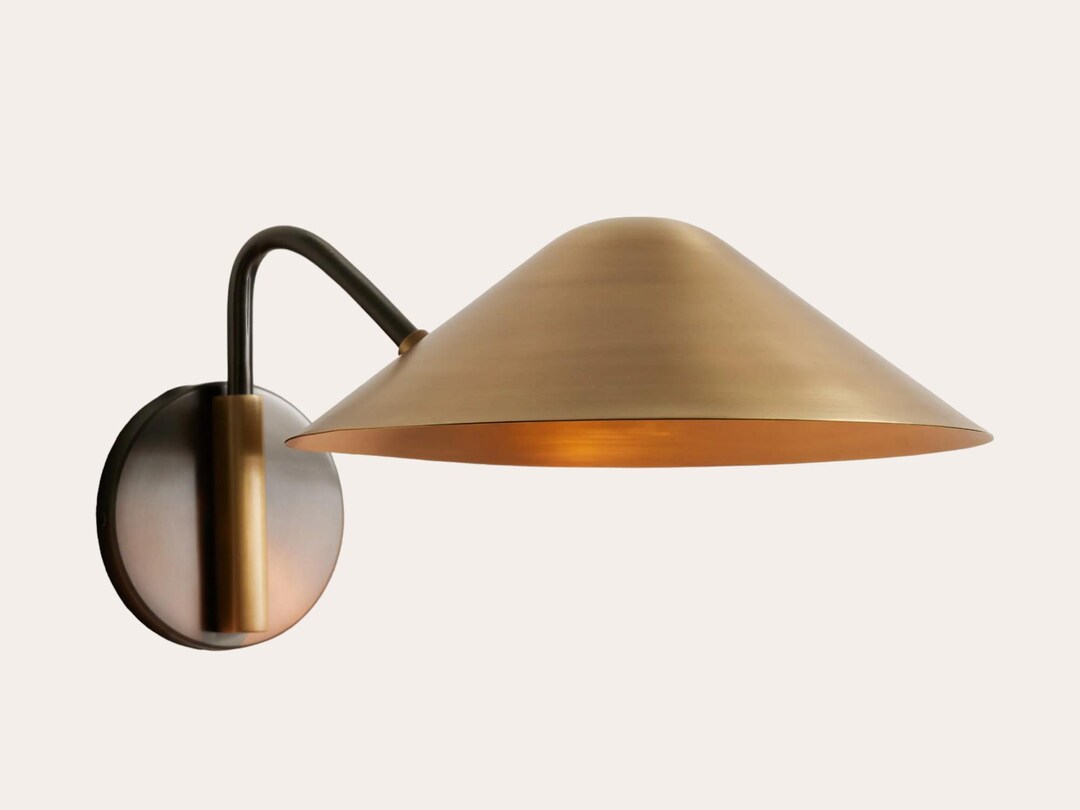 Mid Century Italian Brass Swing Arm Wall Sconce, Raw Brass Cone Shade ...