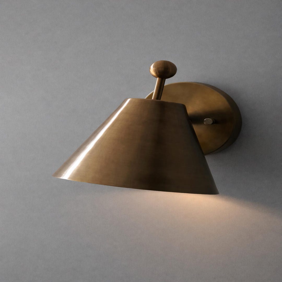 Brass Wall Sconce Mid Century Pivot Lamp Modern Cone Shade Reading ...