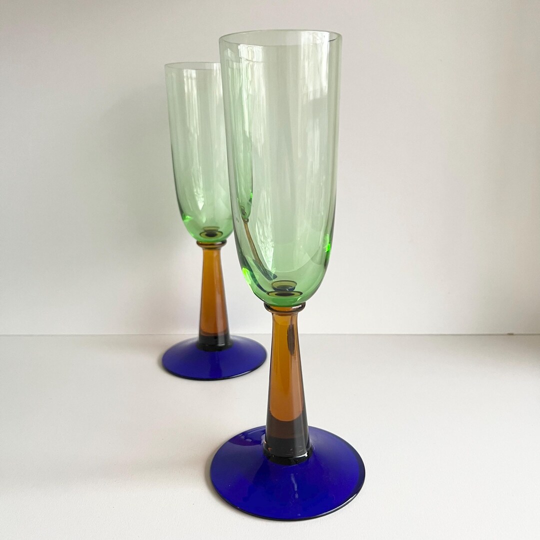 Green, Yellow and Blue Champagne Glasses, Tri-colour, Tri-color ...