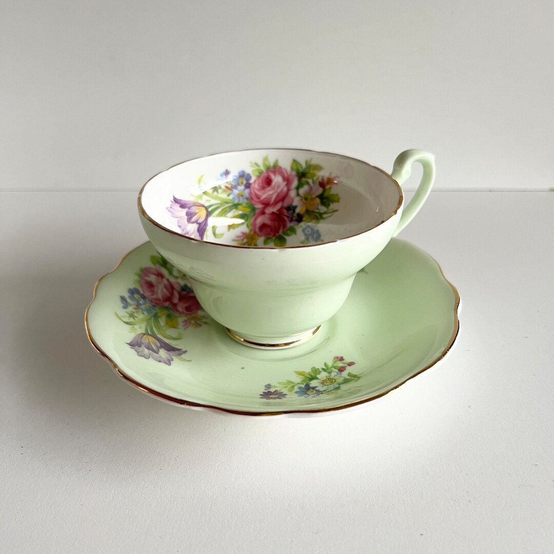 Foley Tulip Tea Cup, Mint Green, Teacup & Saucer, Fine English Bone ...