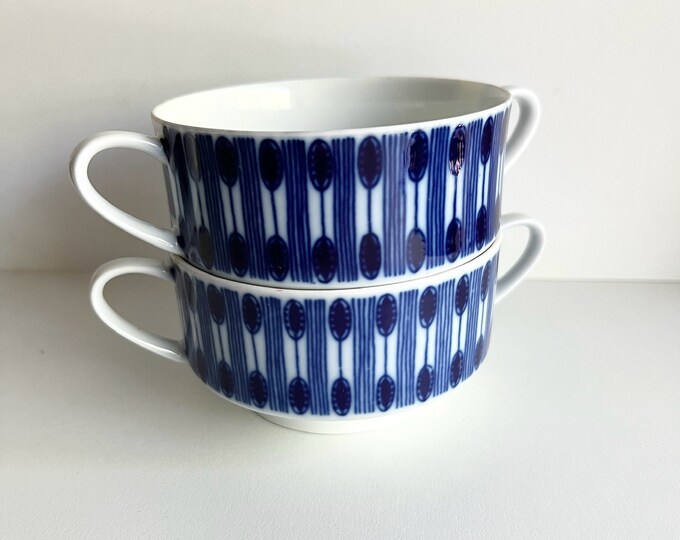 Melitta Germany Two Handle Soup Bowls, Set of 2, Cobalt Blue and White ...