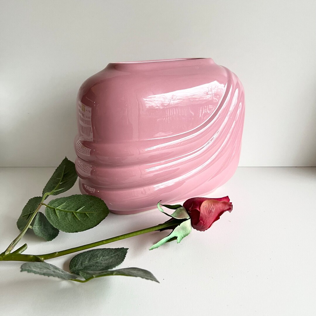 Art Deco Revival Vase, Dusty Rose Pink, Rounded Rectangular, Ceramic - Etsy