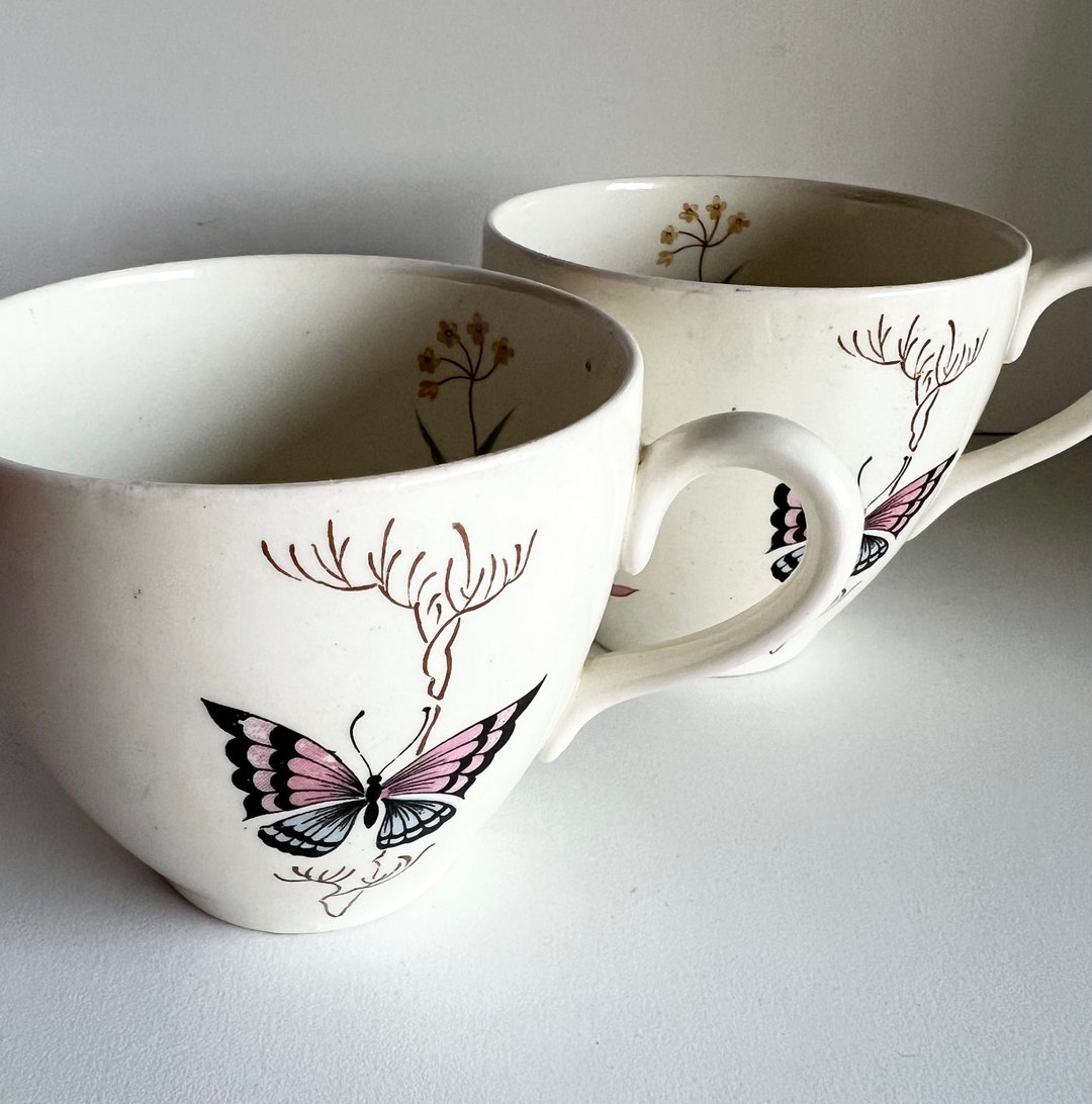 Tea Cups, Myott Madame Butterfly Pattern, Cream, Butterfly and Flowers ...