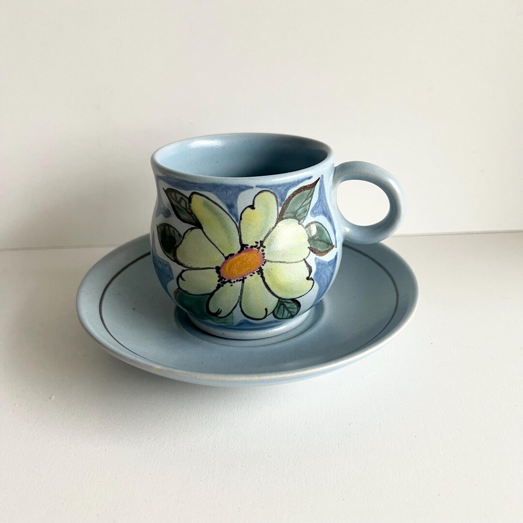 Buchan Pottery Cup and Saucer, Edinburgh, Flower Pattern, Blue ...