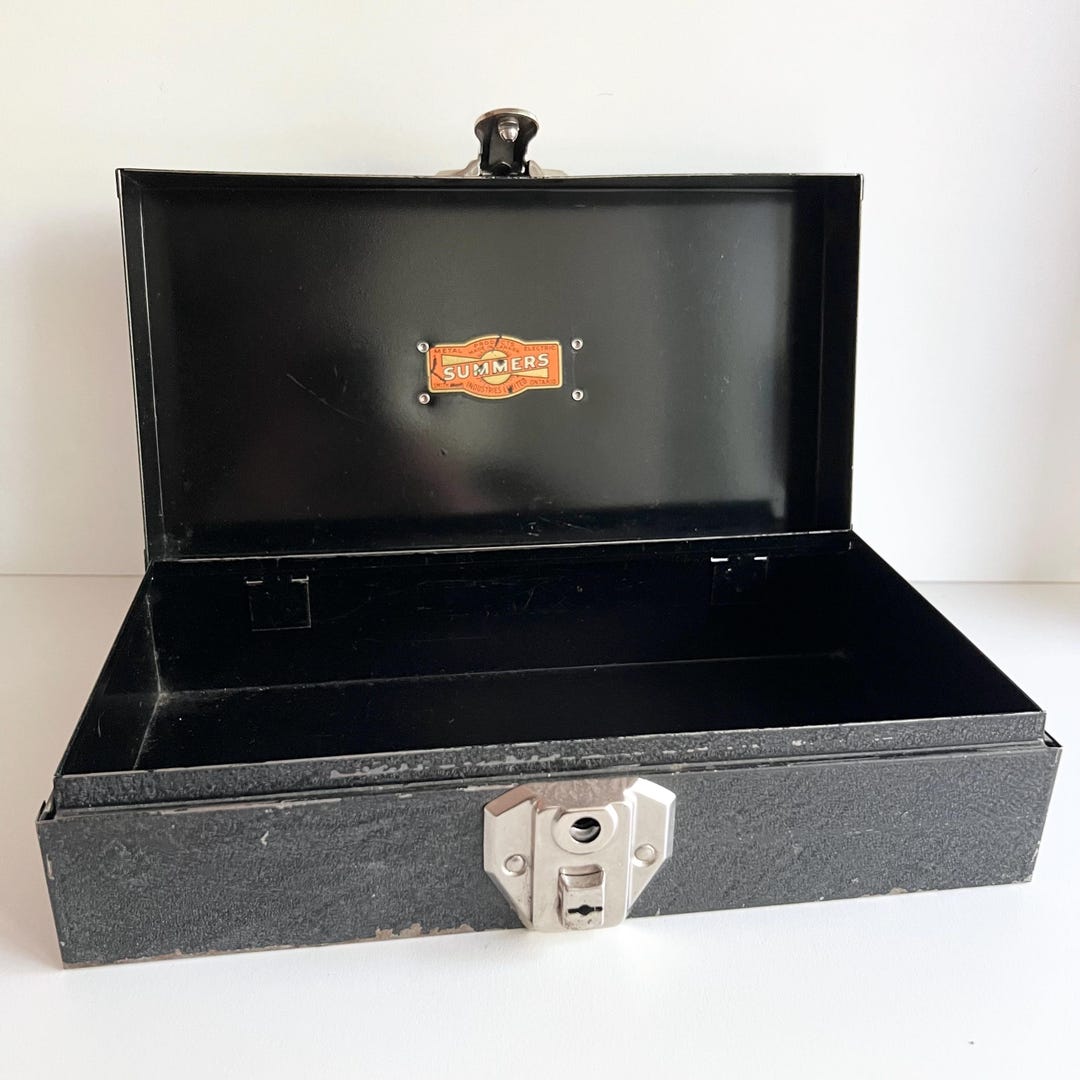 Vintage Black Metal Box, Industrial Rusty Crusty Storage, Clean ...