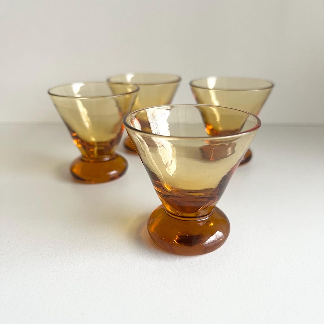 Amber Glass Cordial or Shot Glasses, Paperweight Bottom, Hand Blown ...