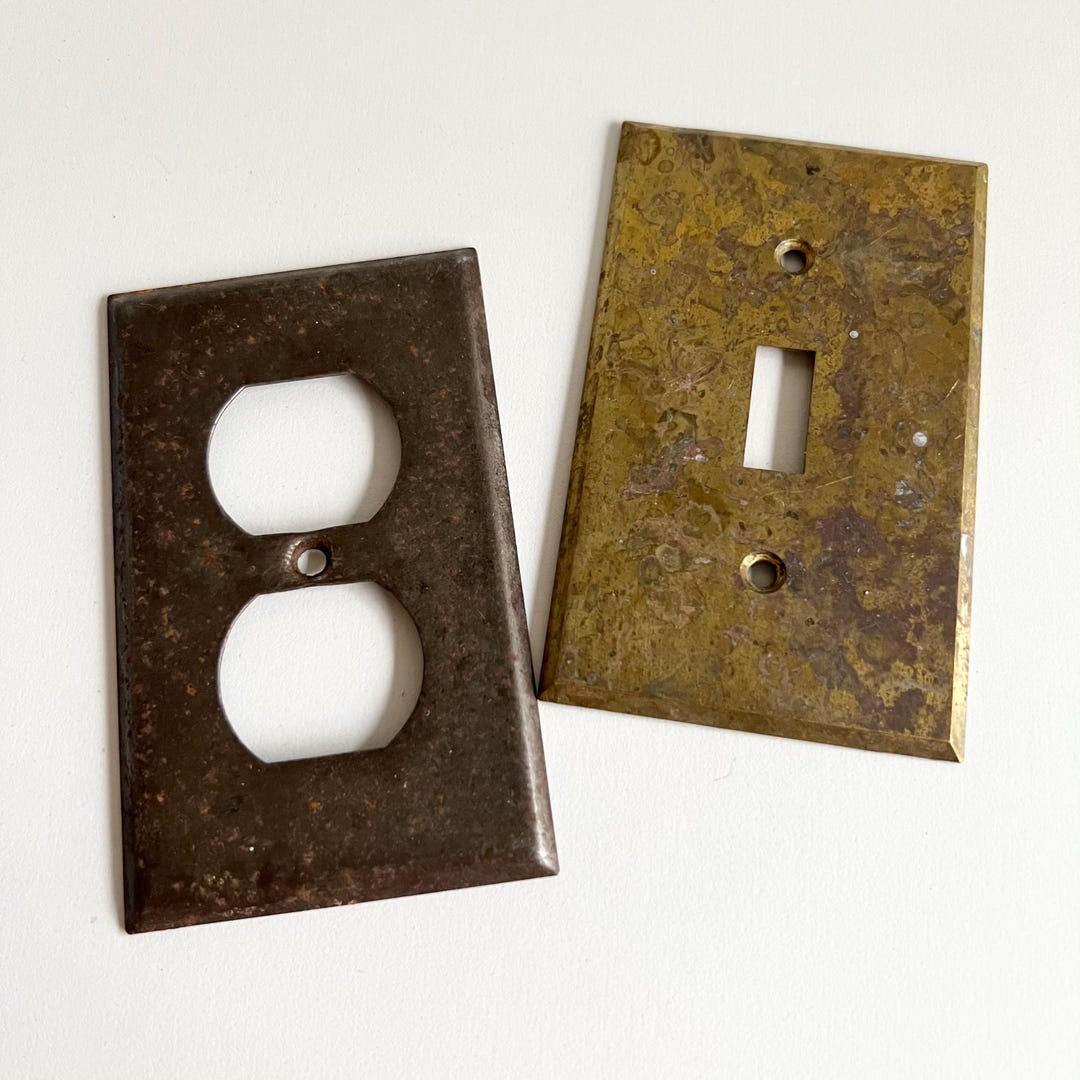 Metal Light Switch or Plug Plate, Rusty Distressed Patina, Mid Century ...