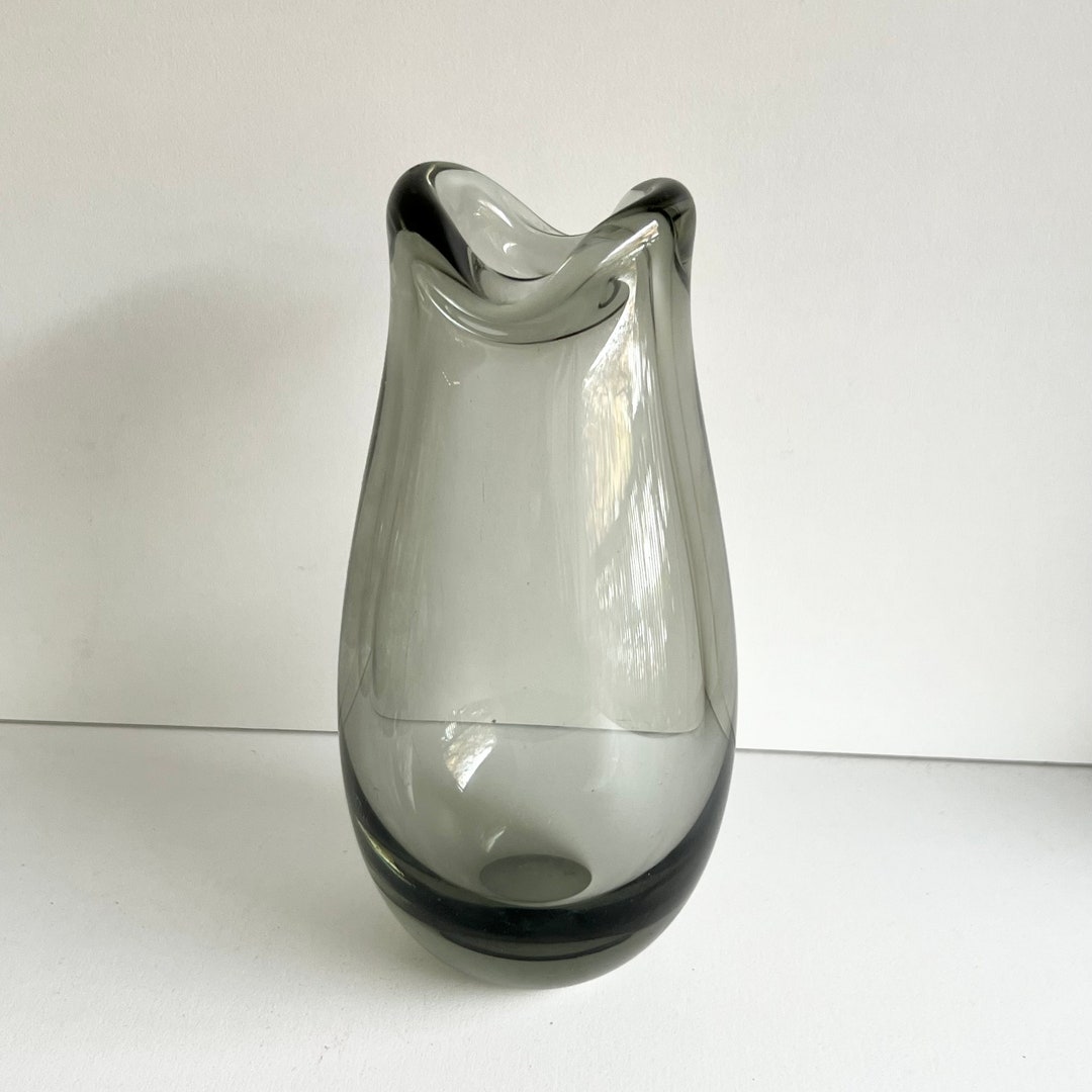 Holmegaard Art Glass Vase Signed by per Lutkin, 1955 Smoke Glass ...