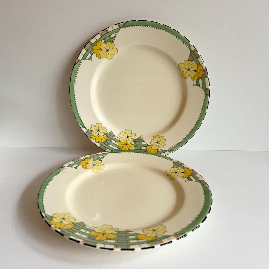 2 Crown Devon Feilding's Art Deco Side Plates, 1920s Yellow Flowers ...