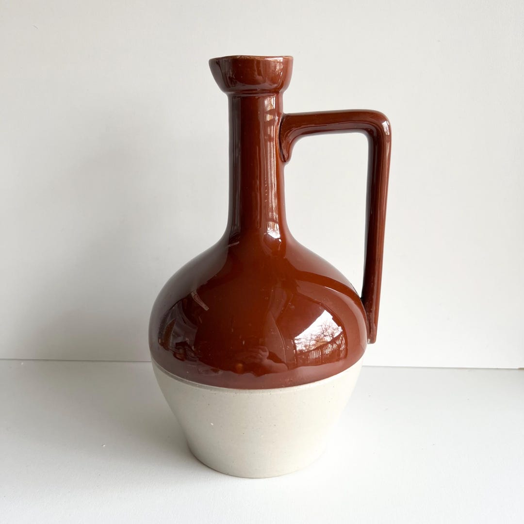 Mid Century Stoneware Wine Jug, French Pitcher, Neutral Brown, Beige, P Bardinet Distiller, 75 ...
