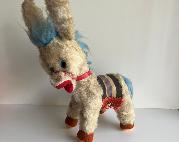Vintage Stuffed Donkey, Mid Century, Possibly German, Blue Mane and ...