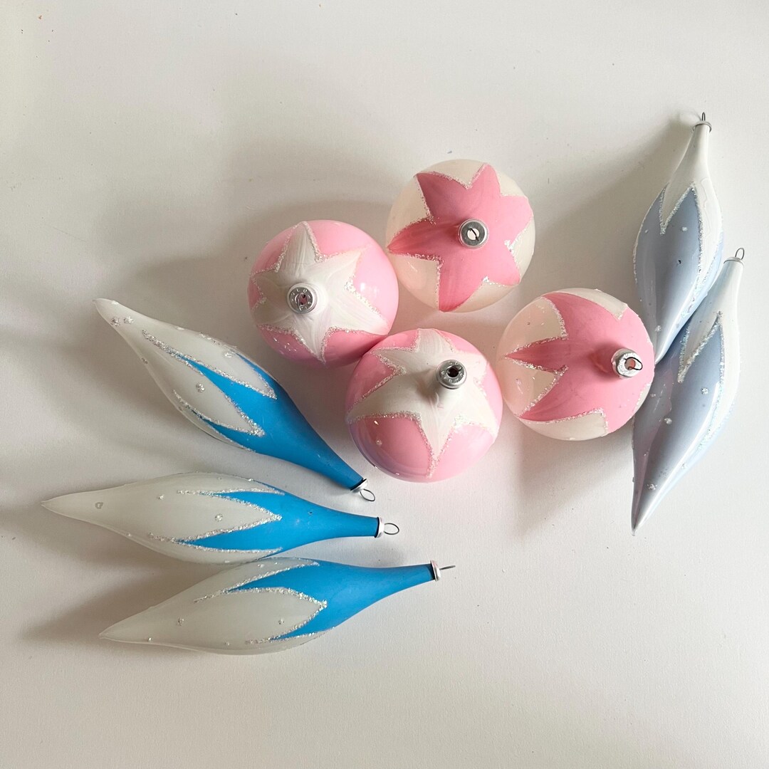 Vintage Noma Doubl Glo Christmas Ornaments Pink Balls, Blue Torpedo ...