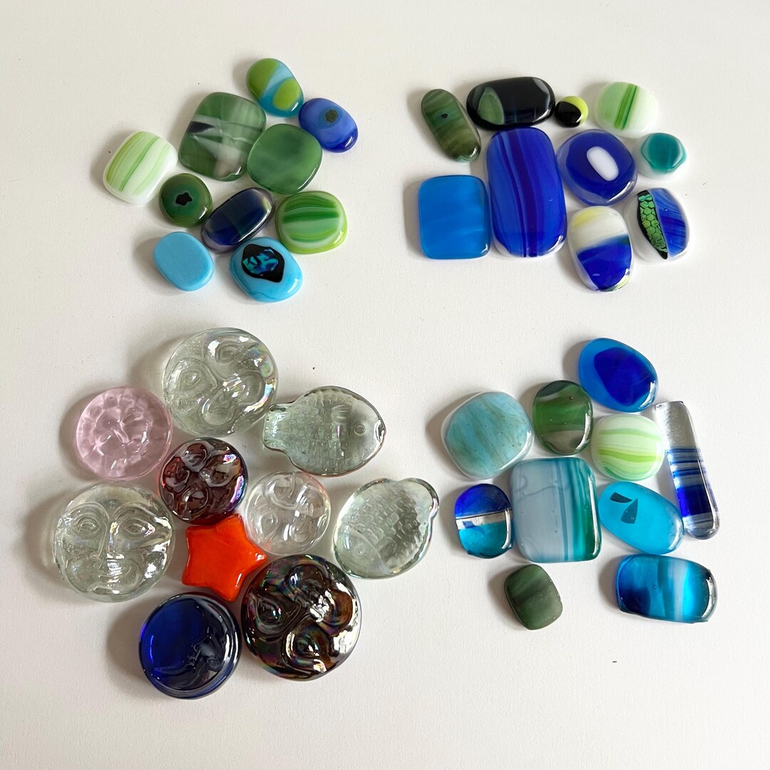 10 Glass Cabochons, Fused, Hand Made, Flat Back, Choice of Lot, Various ...