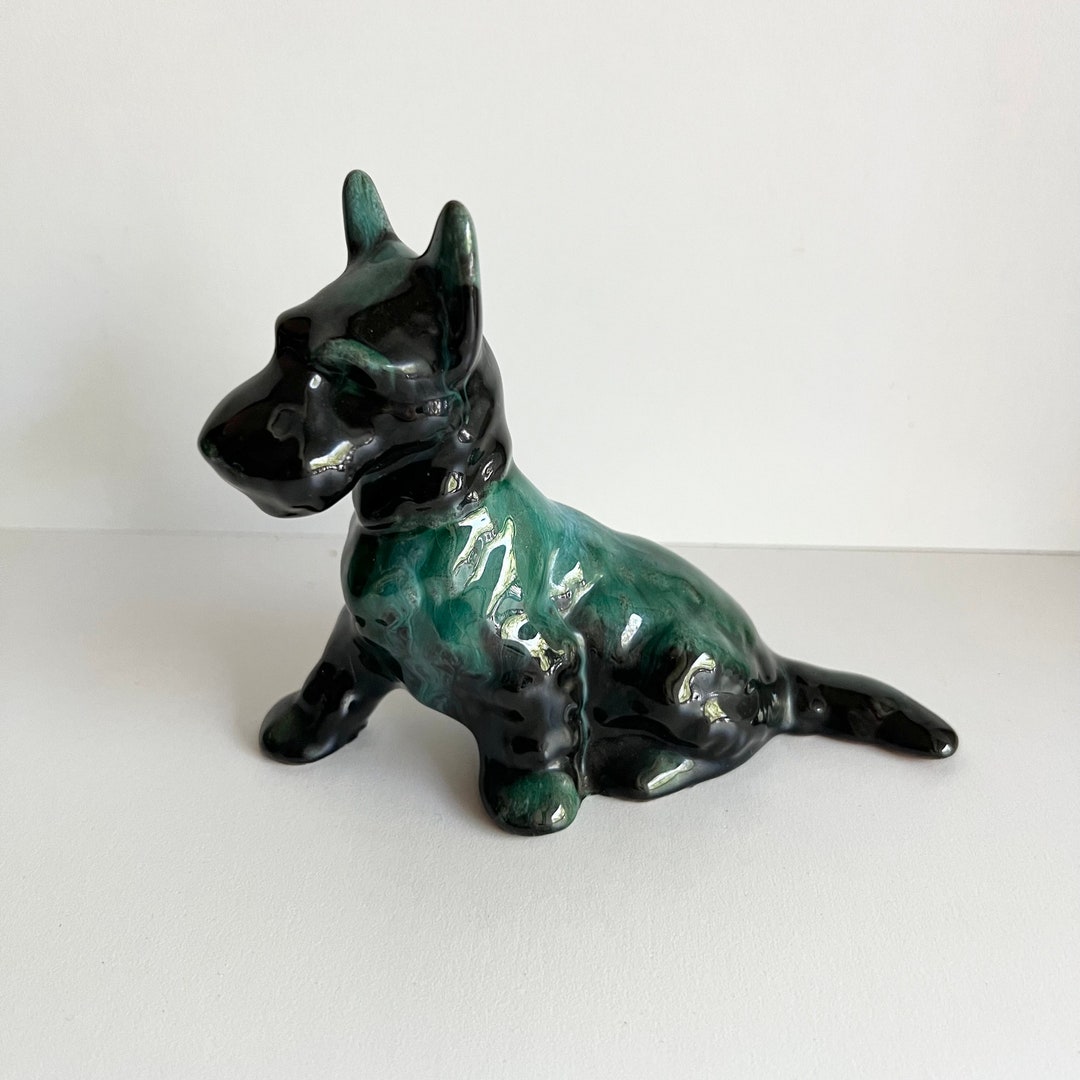 Blue Mountain Pottery, Scottie Dog Figurine, BMP Black and Green Drip ...