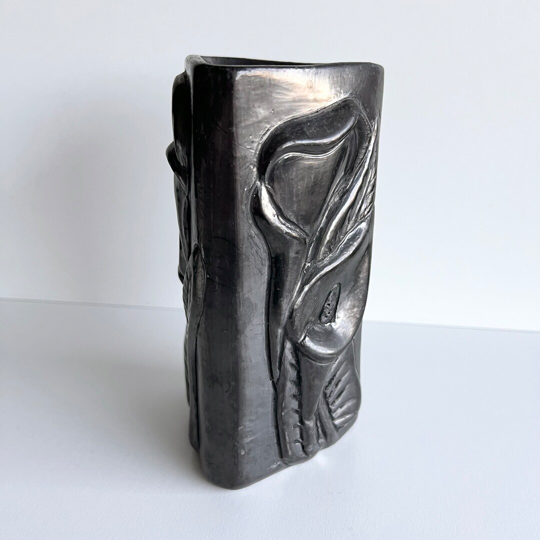 Blackware Pottery Vase, Signed Dona Rosa Barro Negro, Lily Relief ...