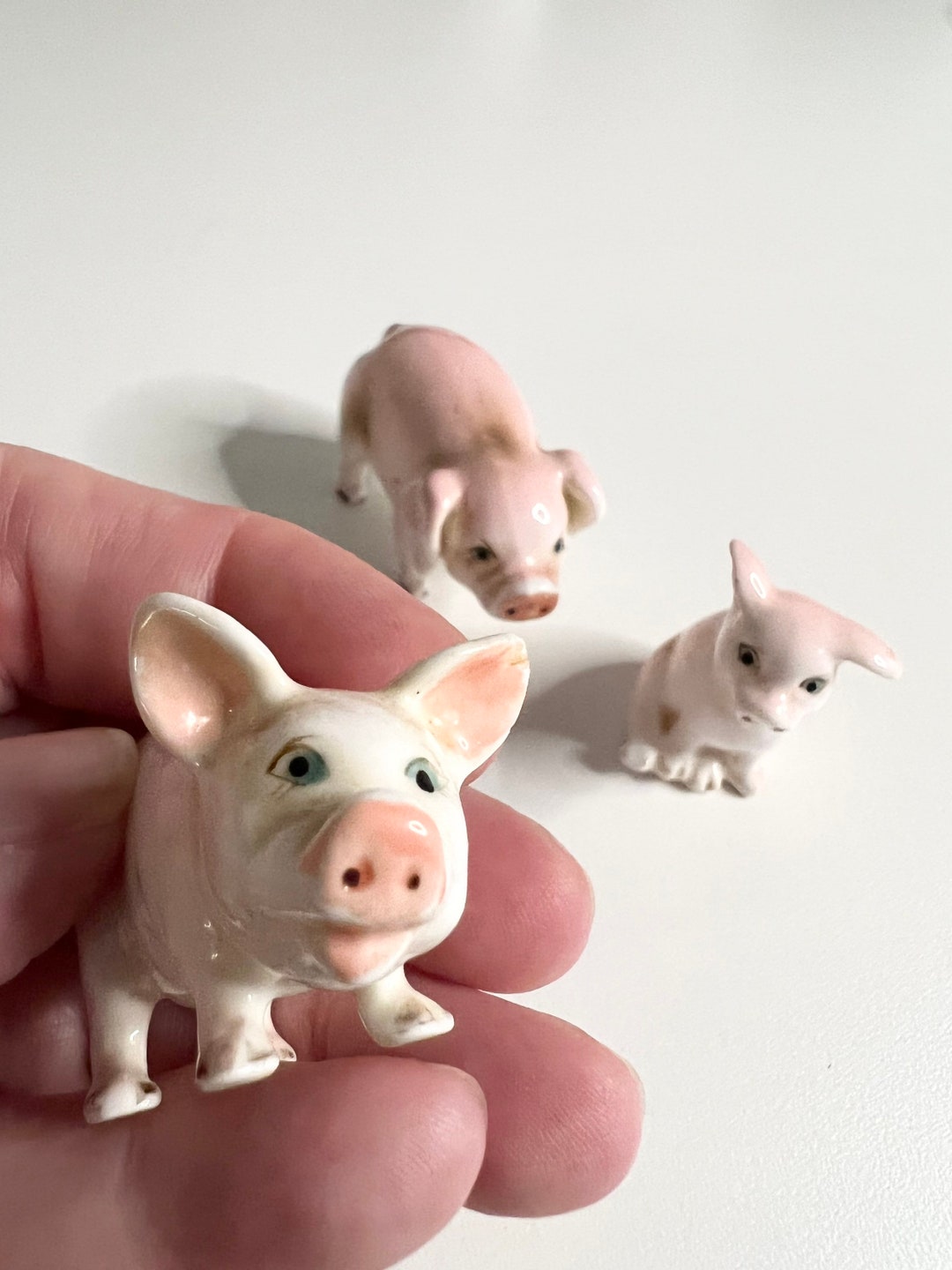 Pig Miniature Figurines, Pink, Trio, Set of 3, Bone China Japan, Gift ...