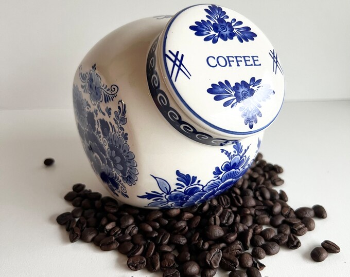 Small Delft Blue & White Canister, Coffee Storage Container, Hand ...