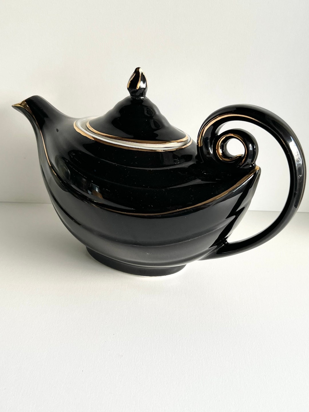 Hall Aladdin Teapot, Black and Gold, Made in USA, Mid Century, Tea Pot ...