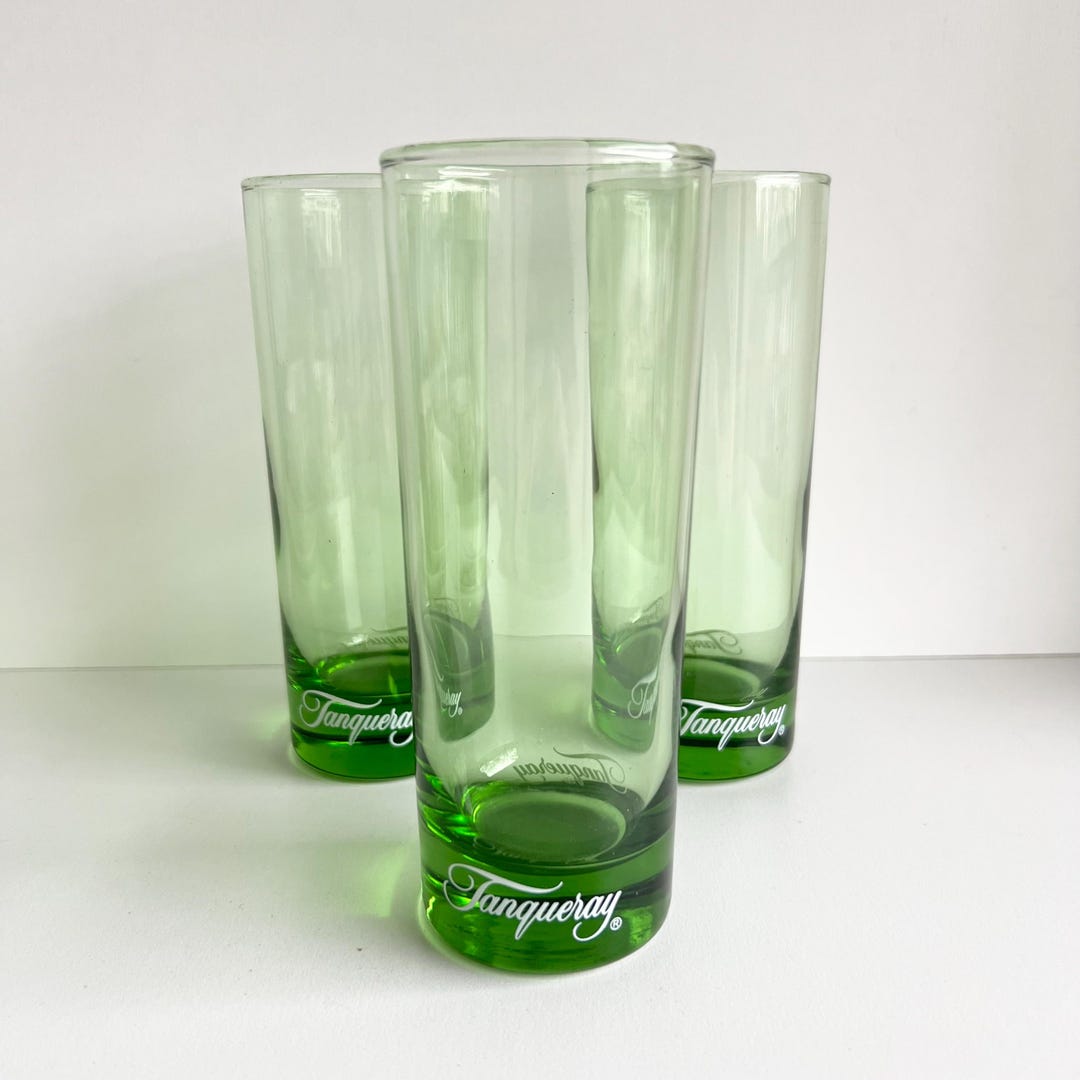 Vintage Tanqueray Tall Glasses or Tumblers, Green Drinking Glasses, Set ...