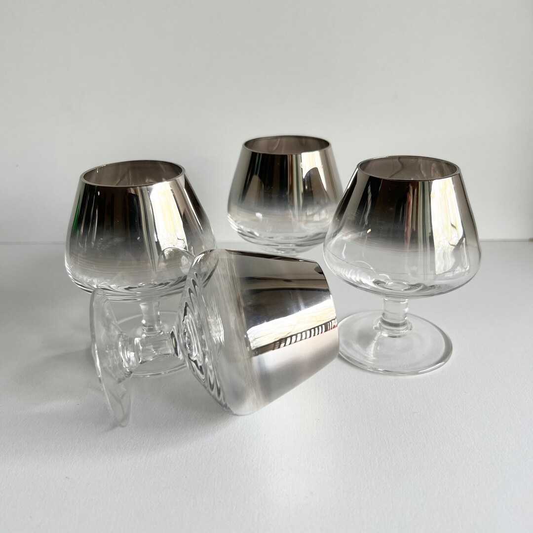 4 Ombre Silver Fade, Cordial or Liqueur Glasses, Mid Century Mini ...