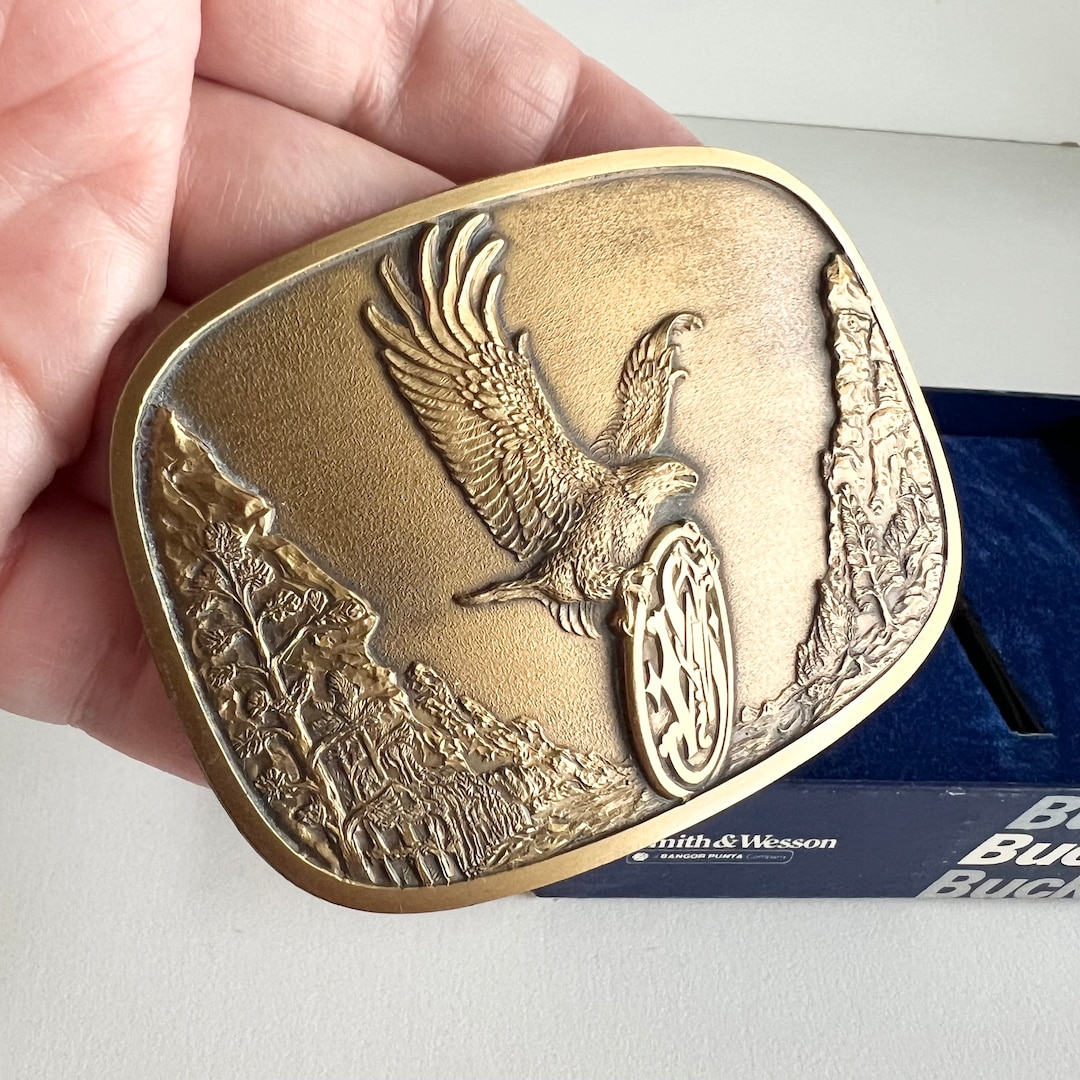 Vintage Belt Buckle, Smith and Wesson Eagle, 1982 Original Box, Brass ...