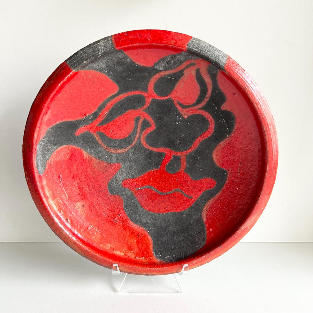 Bob Kingsmill Art Pottery Face Wall Plate, Red & Black Hanging ...