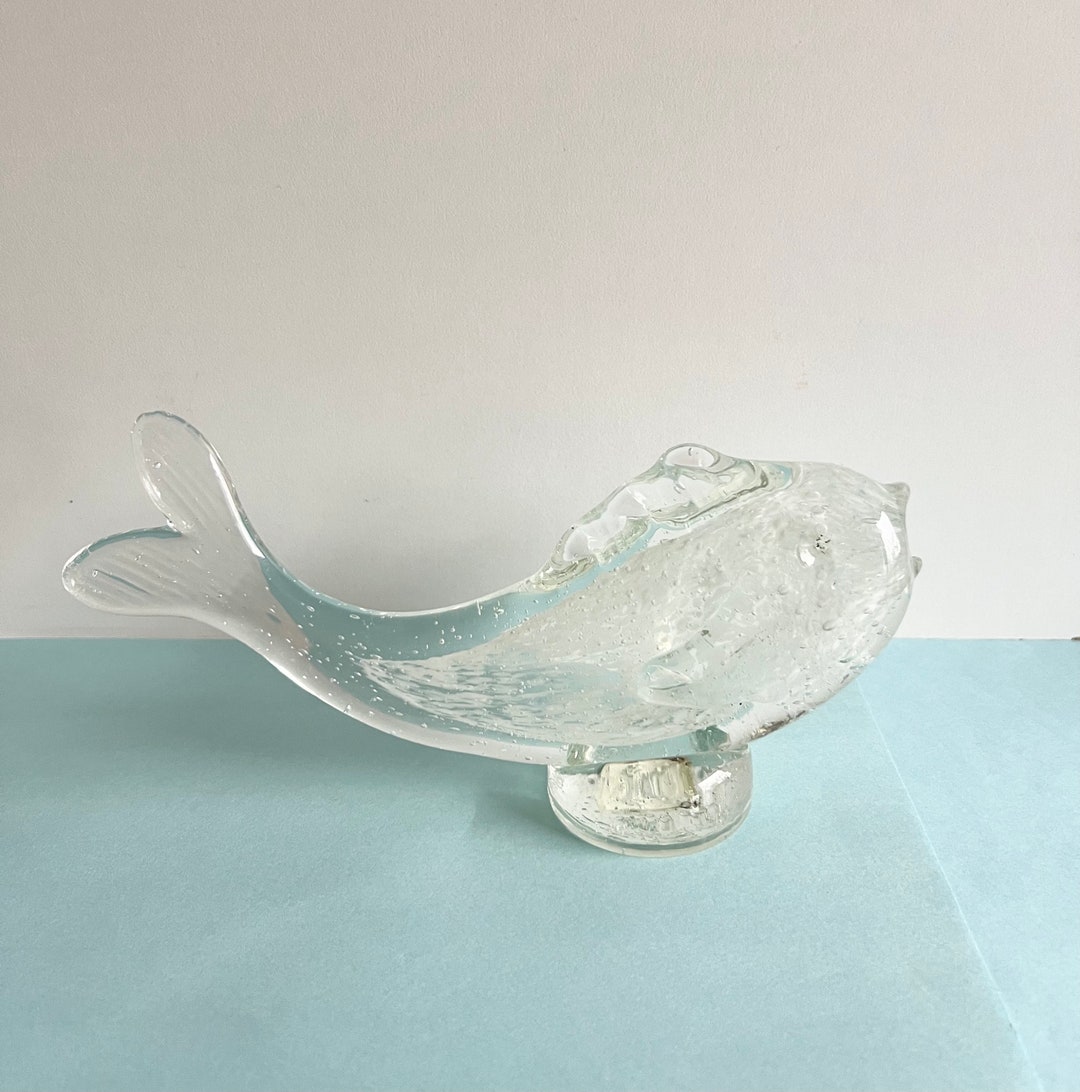 Glass Fish Paperweight, White and Clear, Altaglass Canada, Mid Century ...