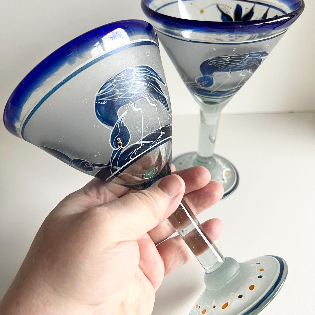 Vintage Tonala Martini Glasses, Hand Painted, El Palomar Mexican Glass ...