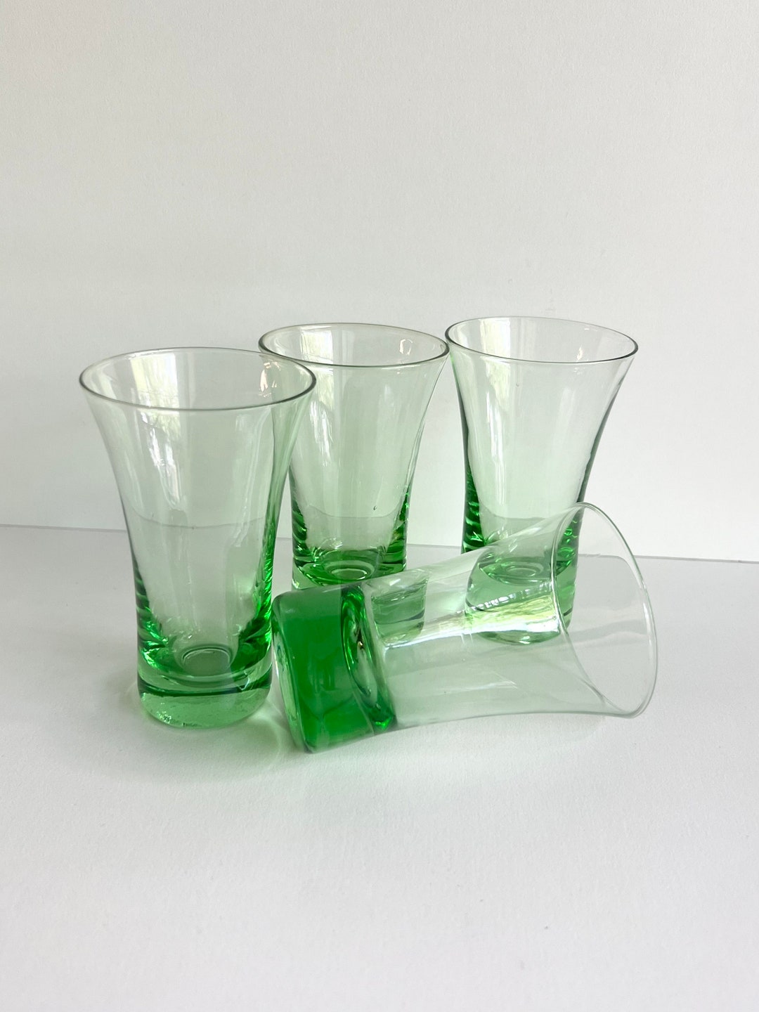 Green Shot Glasses, Cordial or Liqueur Glasses, Heavy Bottom, Hand ...