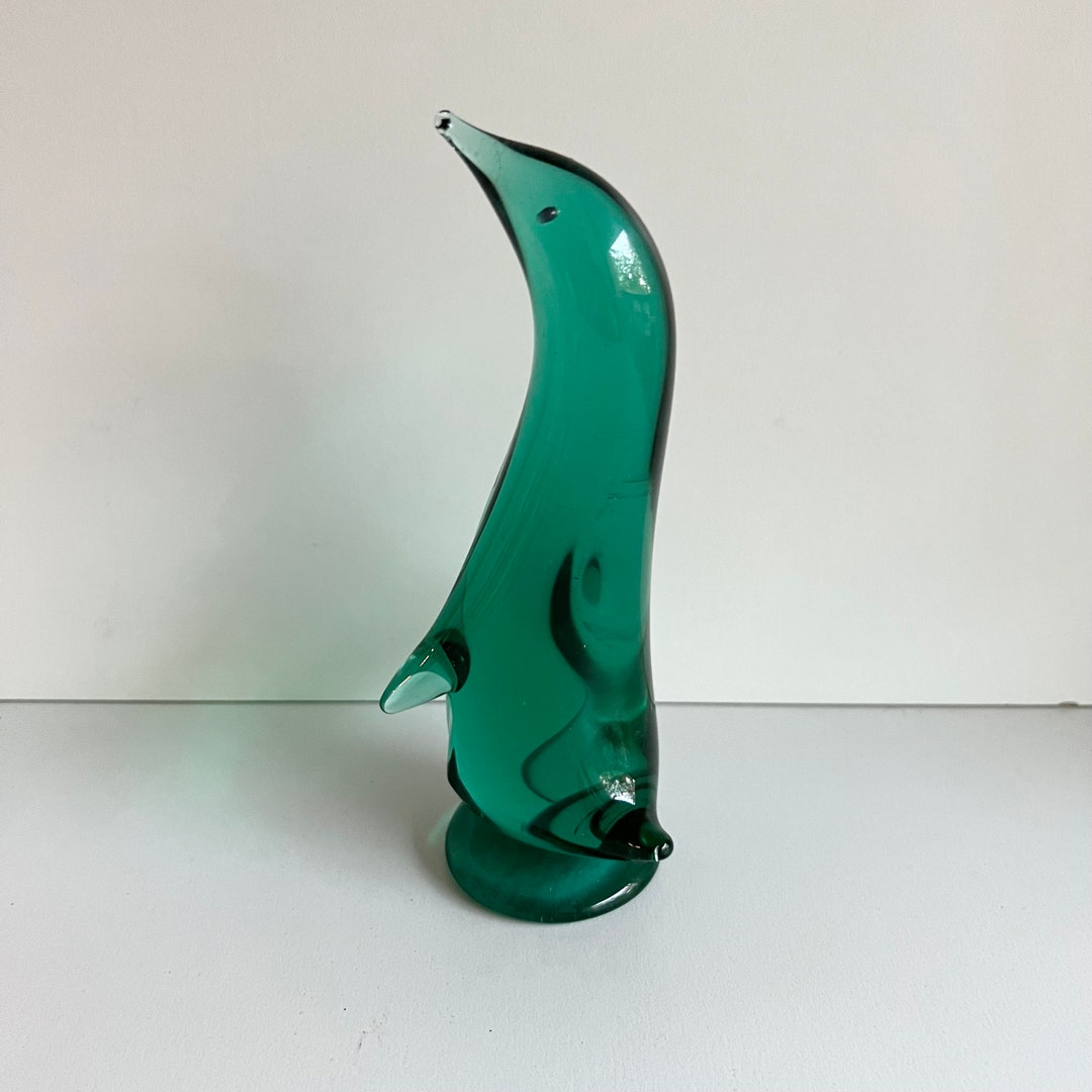 Glass Penguin Paperweight, Turquoise Teal, Altaglass Canada, Mid ...