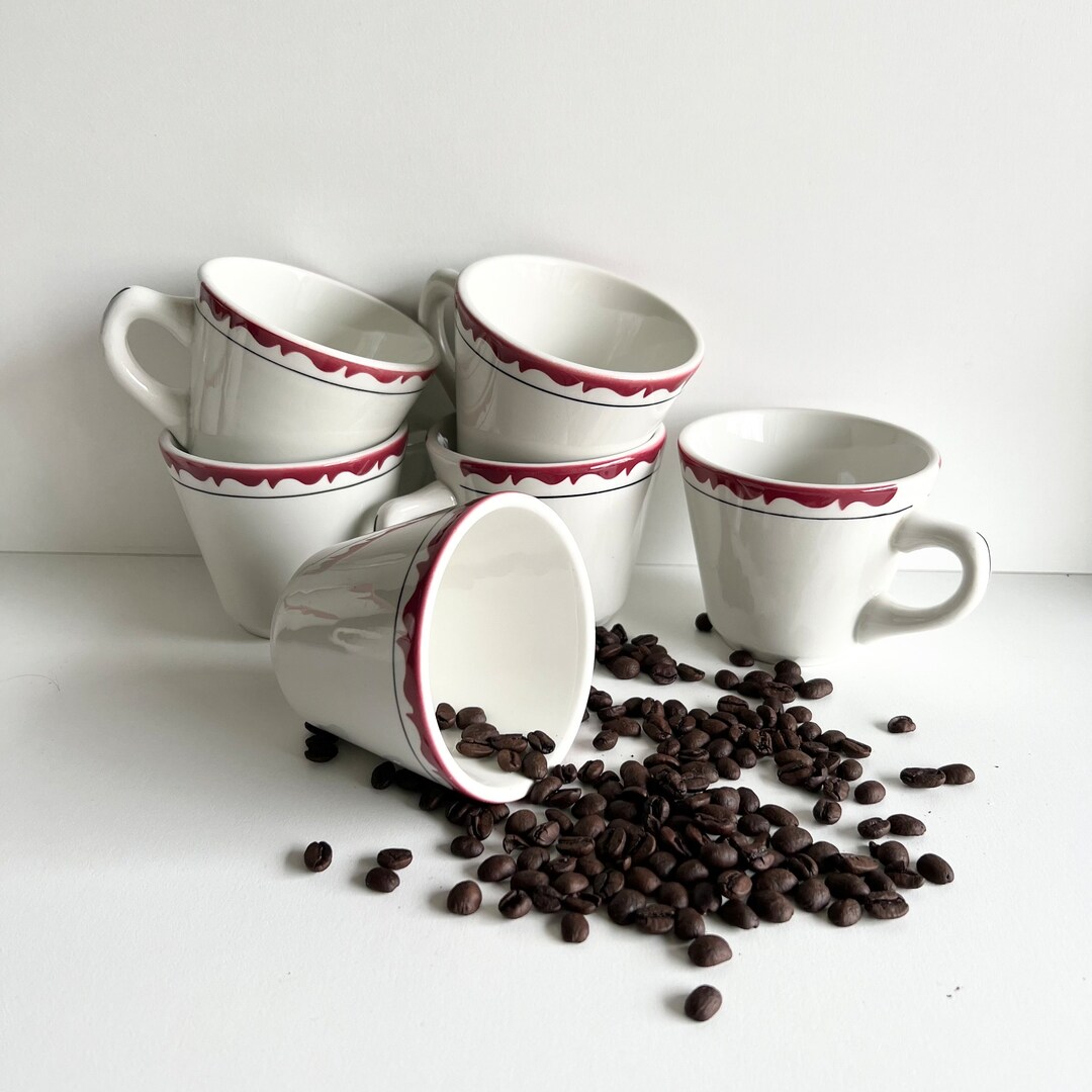 Diner Coffee Cups, Sold in Pairs, Red Scroll With Black Line, 2 Cups ...