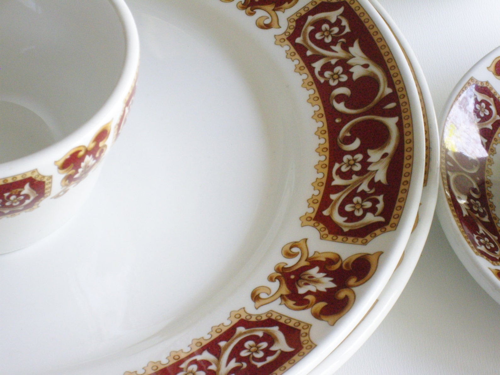 Dish Set, Burgundy and Gold, Hotel Ware Dishes, Duraline Grindley, Mid ...