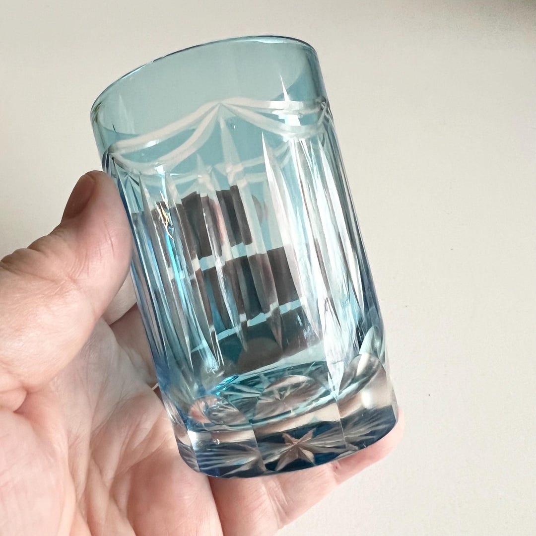 Turquoise Crystal Juice Glass, Cut to Clear, Small Drinking Glass ...