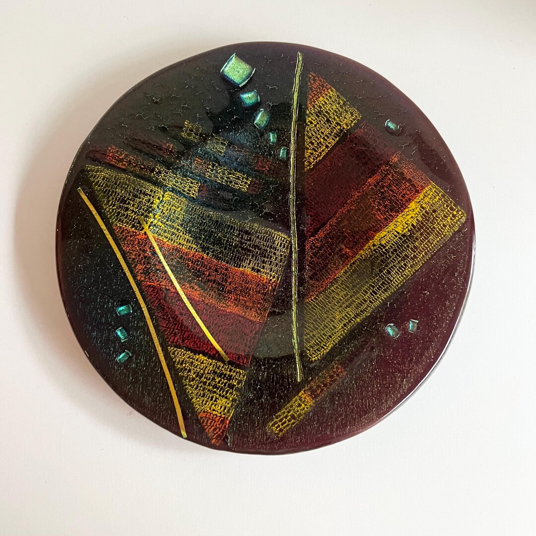 Vintage Melanie Rowe Fused Art Glass Plate or Low Bowl, Dichromatic ...