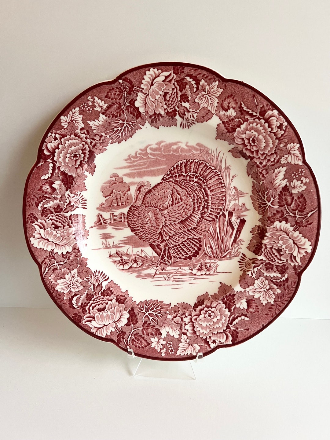 Turkey Dinner Plate, Woods Burslem England, Thanksgiving Christmas, Red ...