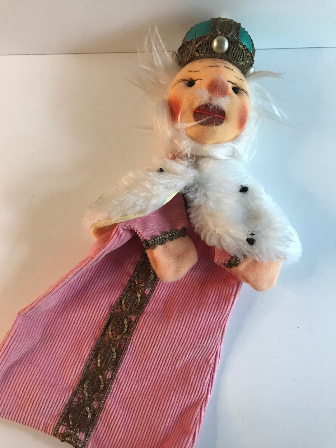 Vintage King Hand Puppet, German Kersa, Green and Pearl Crown, Pink ...