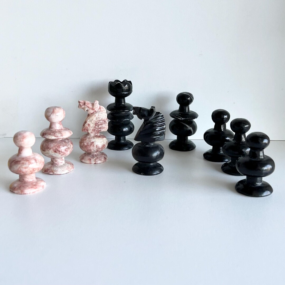 Vintage Large Marble Chess Pieces, Pink and Black, Choice of ...
