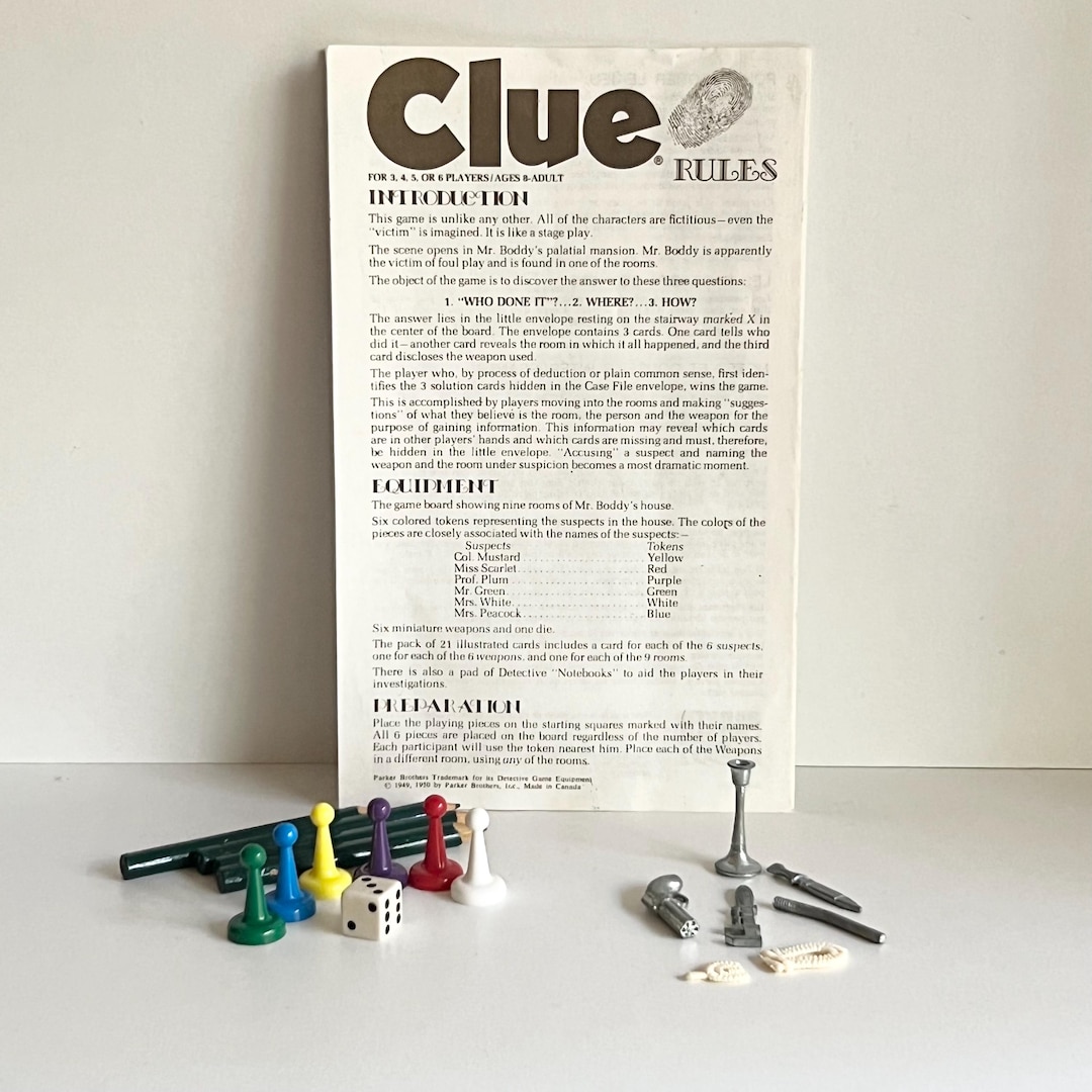 Vintage Clue Game Replacement Pieces, 1950s Parker Brothers, Markers ...