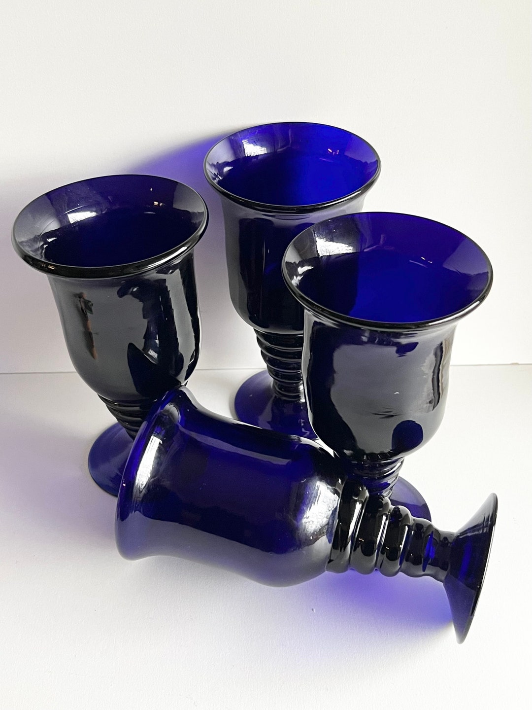 Wine Glasses, Cobalt Blue, Mexican Hand Blown Glass, Thick Heavy ...