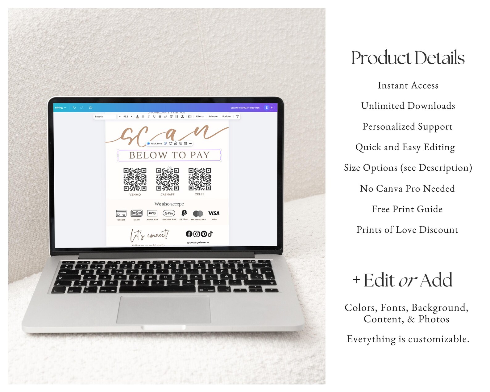 Editable Scan to Pay Template Aesthetic Cute Scan to Pay Sign Template ...
