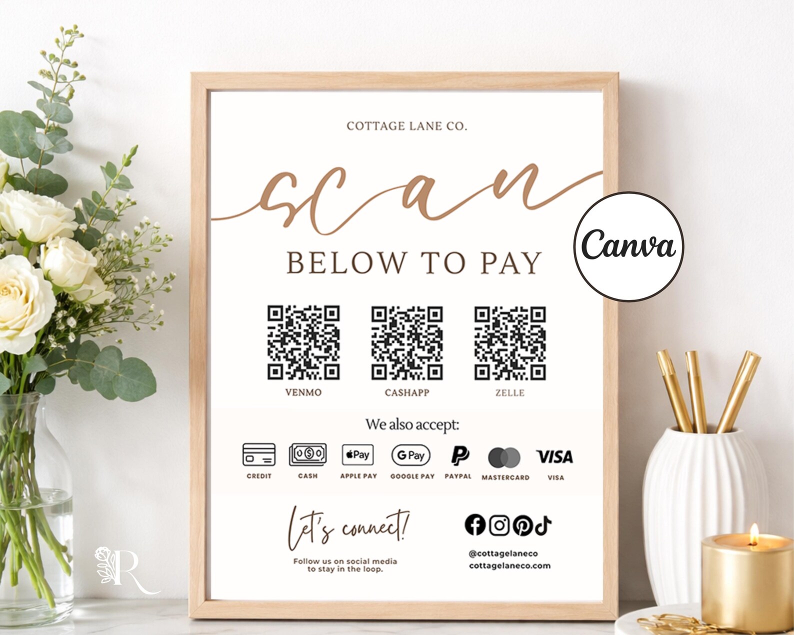 Editable Scan to Pay Template Aesthetic Cute Scan to Pay Sign Template ...