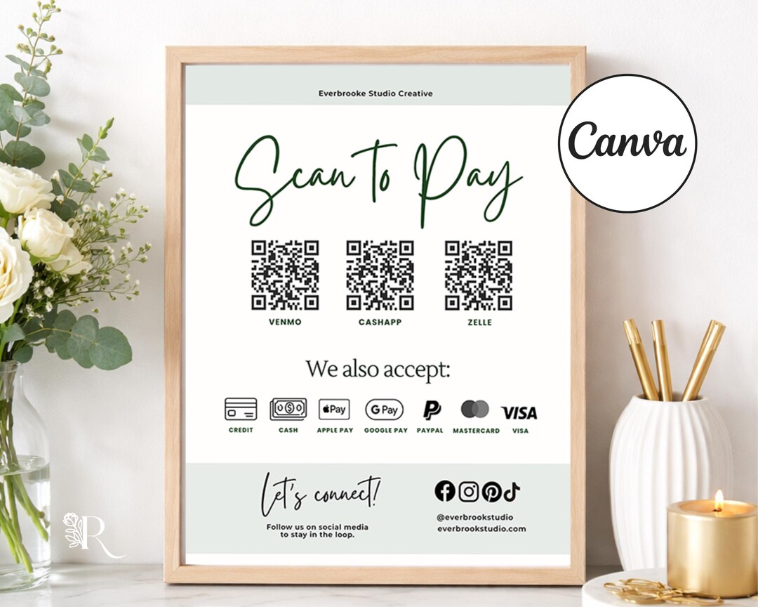 Editable Scan to Pay Template Green Cute Scan to Pay Sign Template ...