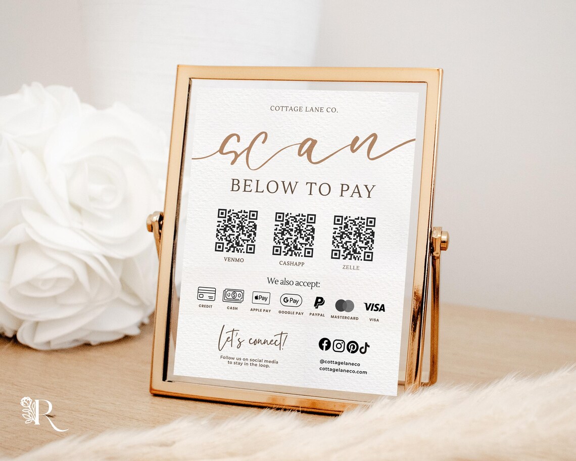 Editable Scan to Pay Template Aesthetic Cute Scan to Pay Sign Template ...