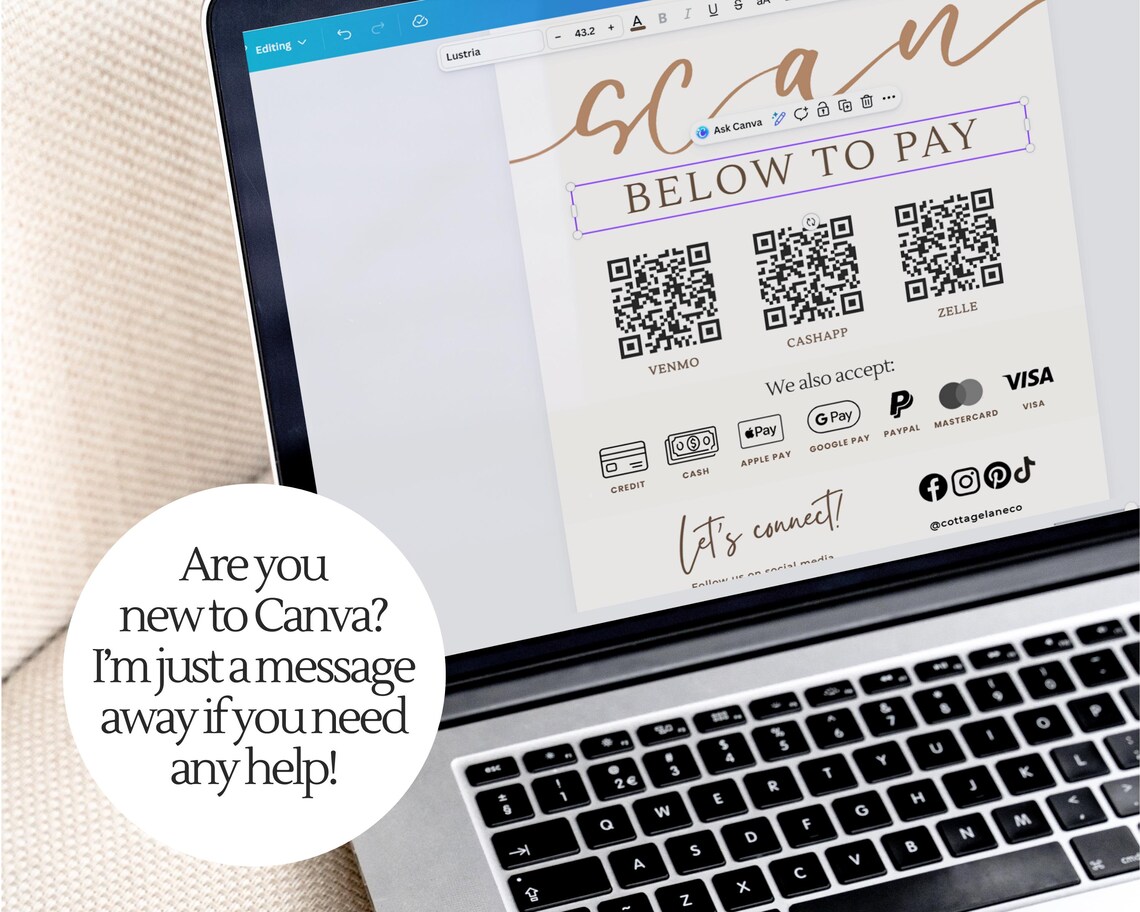 Editable Scan to Pay Template Aesthetic Cute Scan to Pay Sign Template ...