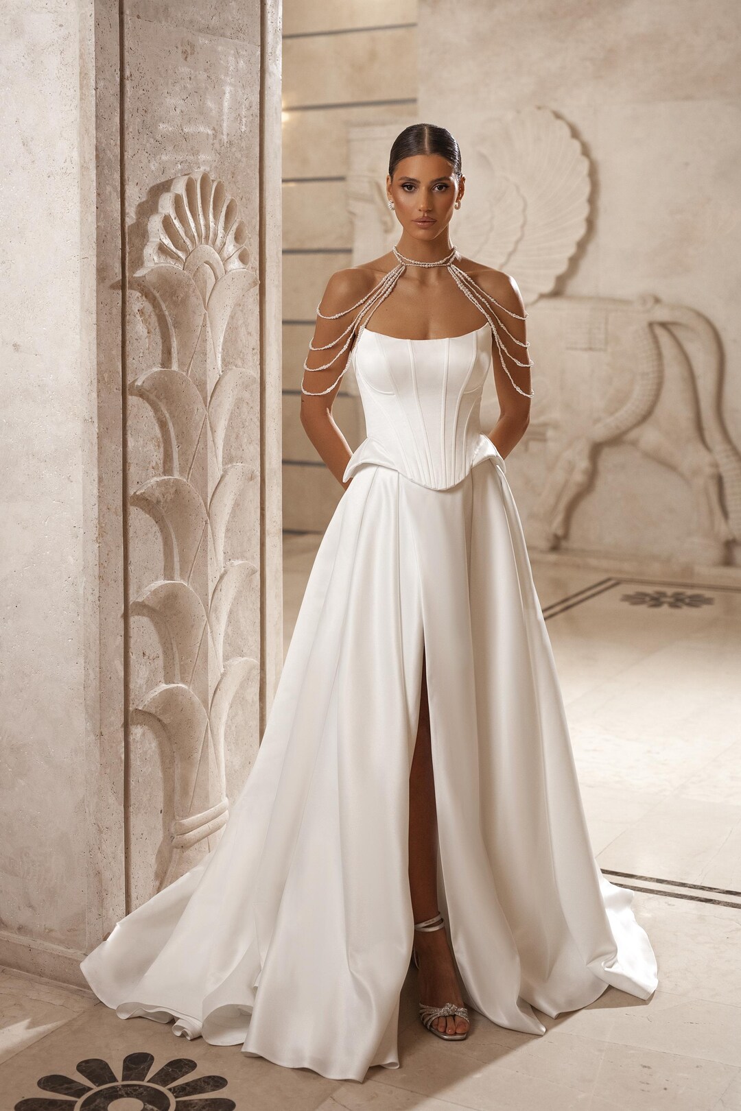 Estelle • Convertible Satin Wedding Set • Strap Corset Bodice ...