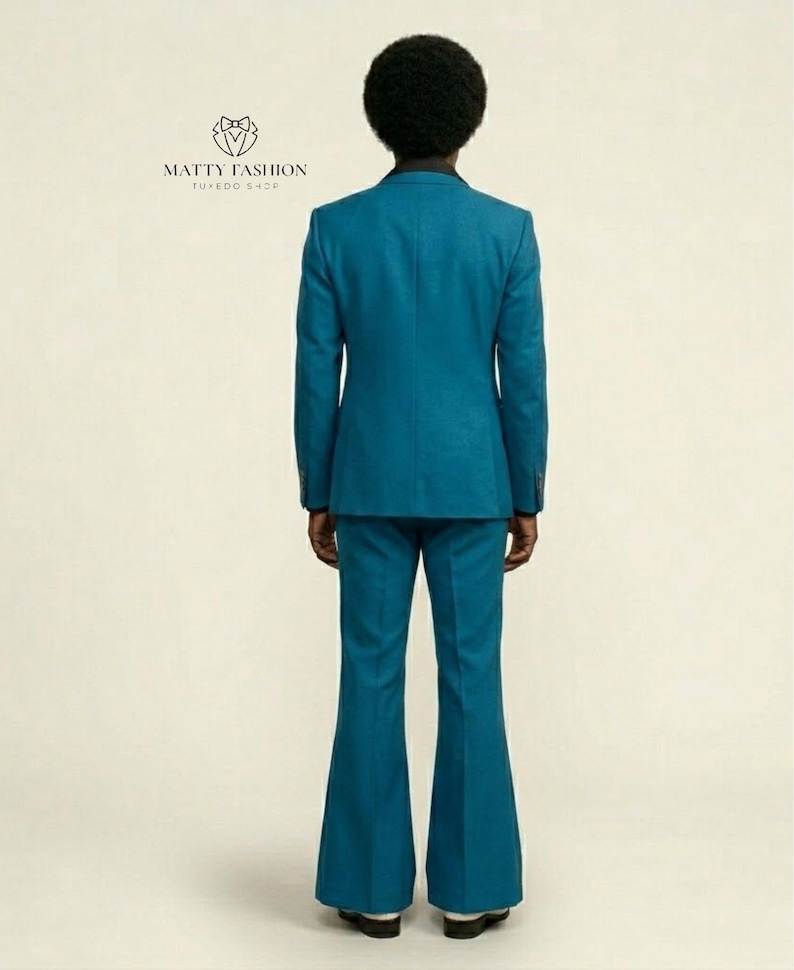 Men's 70s Vintage Teal Blue Suit – Peacock Blue Prom Tuxedo, Flared ...