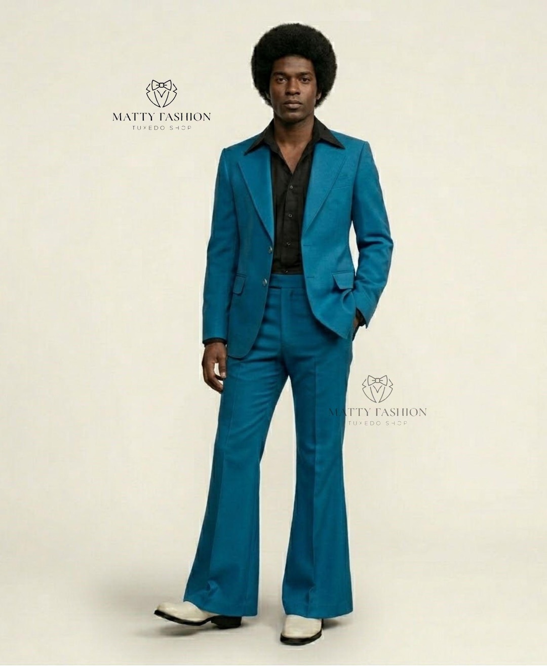 Men's 70s Vintage Teal Blue Suit – Peacock Blue Prom Tuxedo, Flared ...
