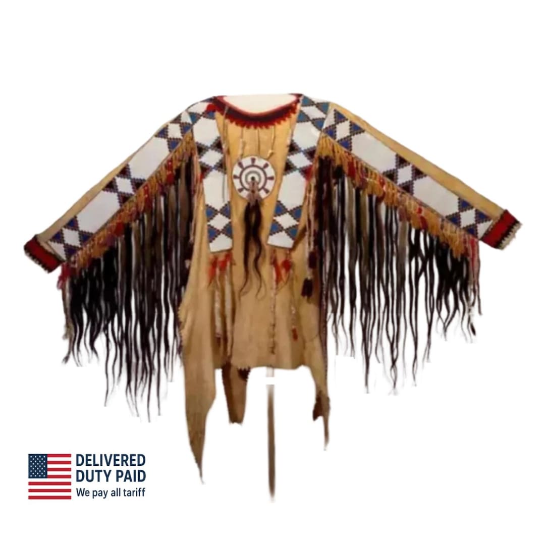 Men's Native American Western Wear Suede Leather War Shirt – Beads ...