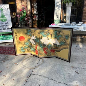 Lightweight Asian Gold Silk Screen With Painted Birds - Etsy