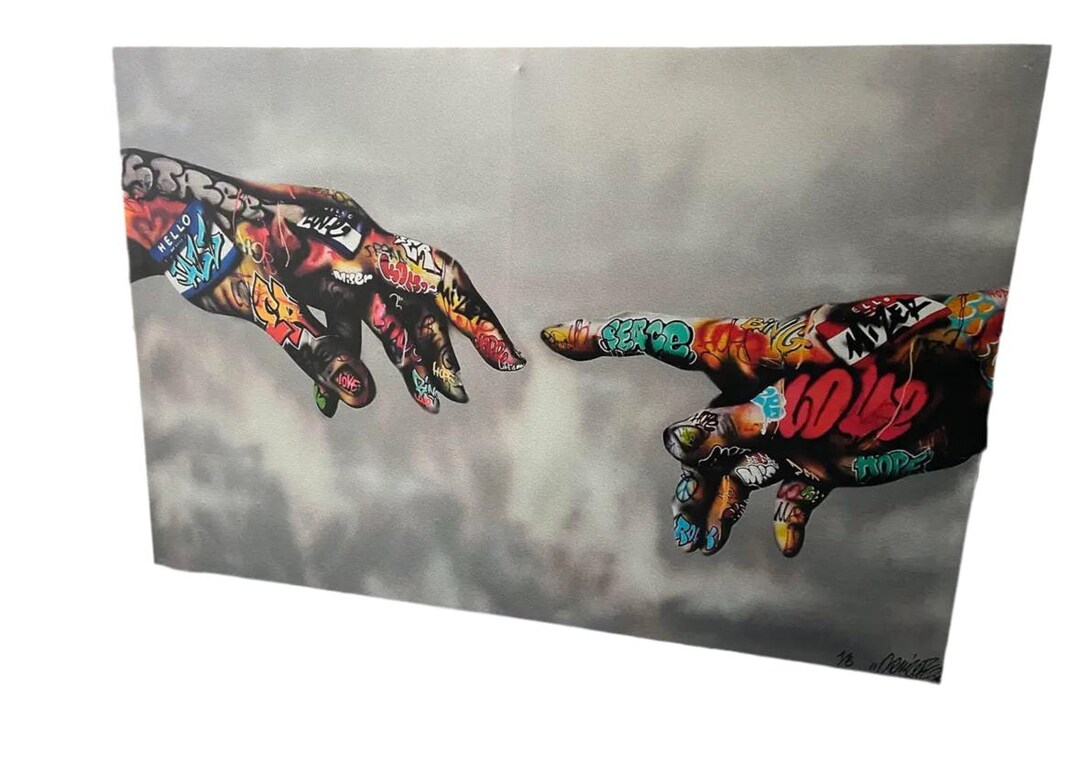 Graffiti Rendition of Creation of Adam on Canvas - Etsy